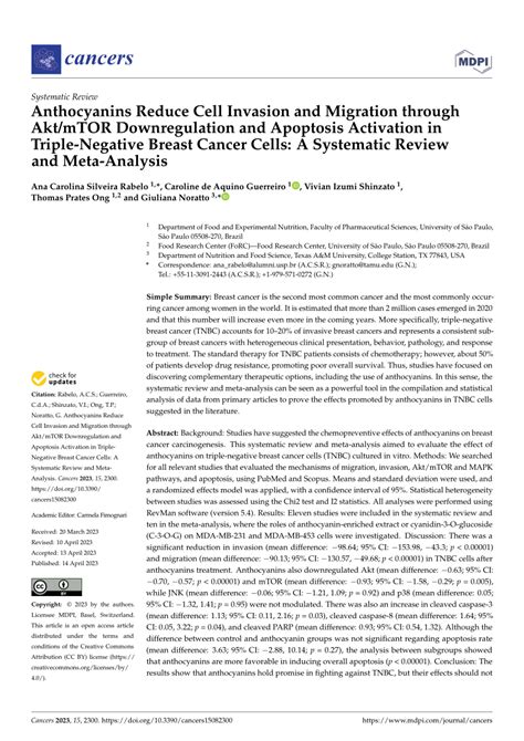 Pdf Anthocyanins Reduce Cell Invasion And Migration Through Aktmtor