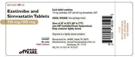 Ezetimibe And Simvastatin Tablets Package Insert Prescribing Info Moa