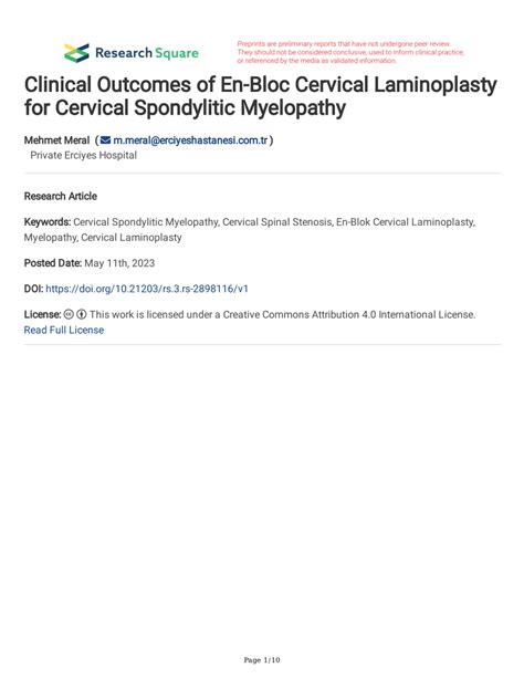 Pdf Clinical Outcomes Of En Bloc Cervical Laminoplasty For Cervical