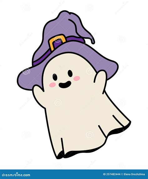 Halloween Lindo Fantasma Con Sombrero De Bruja Cara Kawaii