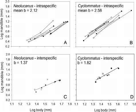 Comparison Of Intraspecific And Interspecific Allometries For The Horns Download Scientific