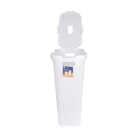 Ebern Designs Plastic Rattan Laundry Hamper Basket With Hinged Lid