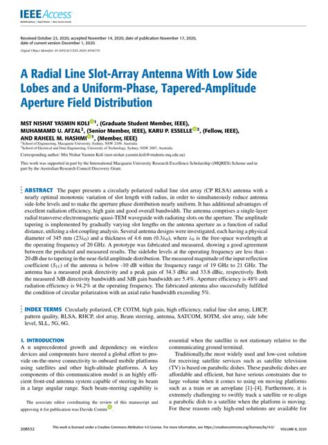 Pdf A Radial Line Slot Array Antenna With Low Side Lobes And A Uniform Phase Tapered