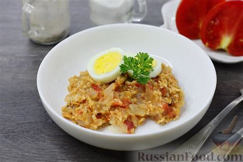 Рецепт Солёная овсяная каша с помидорами и луком на