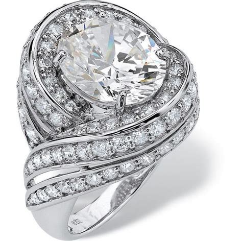 TCW Oval Cut Cubic Zirconia Swirl Cocktail Ring In Platinum