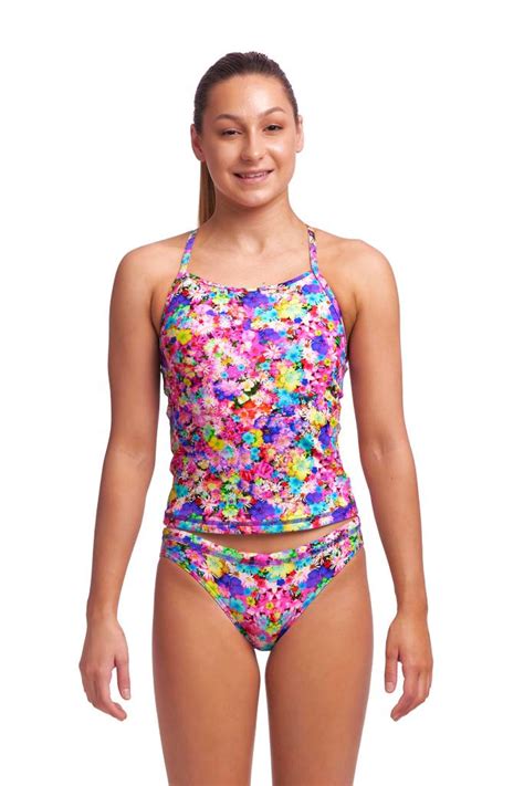 Funkita Girls Swim Steady Tankini And Brief Garden Party Splish