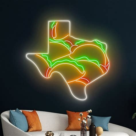 Handmadetneonsign Tacos Texas Map Neon Sign Taco Neon Light Tacos Led