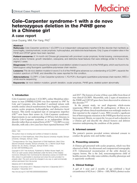 Pdf Cole Carpenter Syndrome 1 With A De Novo Heterozygous Deletion In