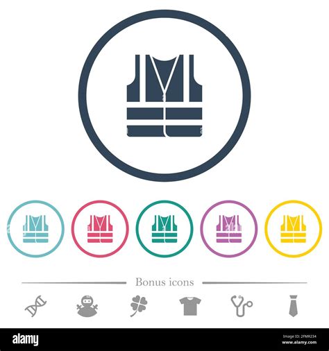 High Visibility Safety Vest Flat Color Icons In Round Outlines 6 Bonus Icons Included Stock