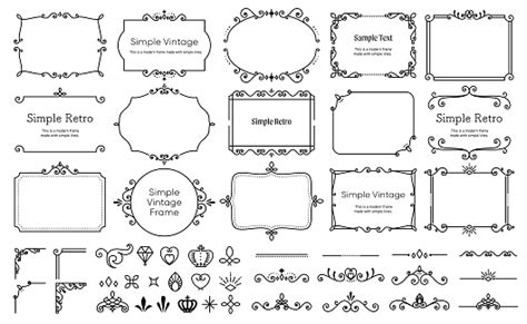 심플하고 현대적인 벡터 일러스트 빈티지 프레임 세트 모노그램 초대장 프레임 배너 메뉴 라벨 및 웹 사이트를 위한 복고풍 디자인 프레임에 대한 스톡 벡터 아트 및 기타 이미지