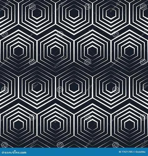 Seamless Hexagon Monochrome Pattern Repeating Geometric Texture