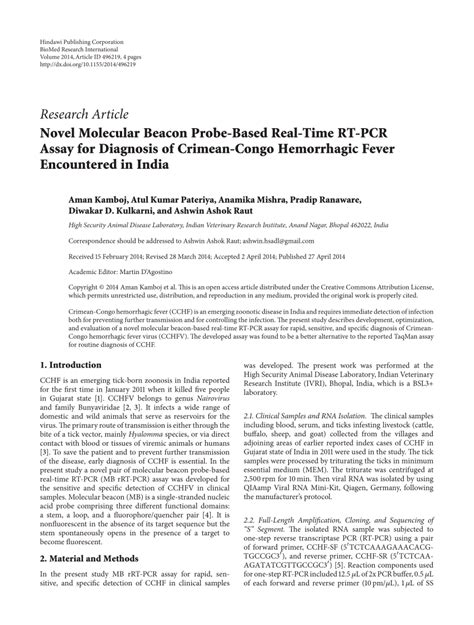 Pdf Novel Molecular Beacon Probe Based Real Time Rt Pcr Assay For Diagnosis Of Crimean Congo