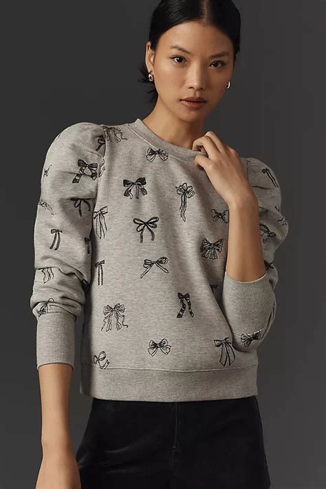 Maeve Puff Sleeve Embroidered Sweatshirt Anthropologie