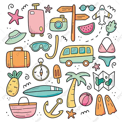 Travel Hand Drawn Vector Png Images Hand Drawn Set Of Travel Summer
