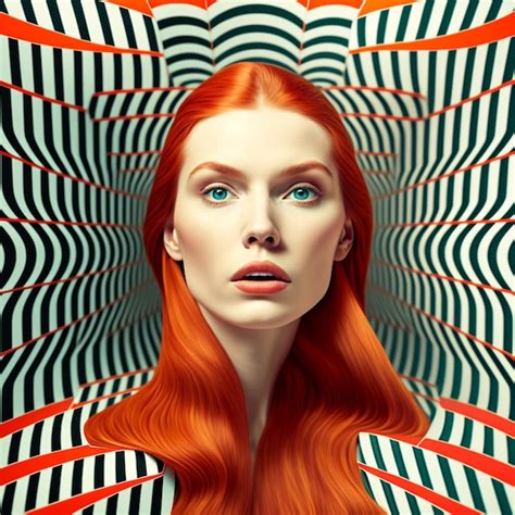 Premium Ai Image Generative Ai Optical Art Fashion Portrait Redhead Young Woman Posing Looking