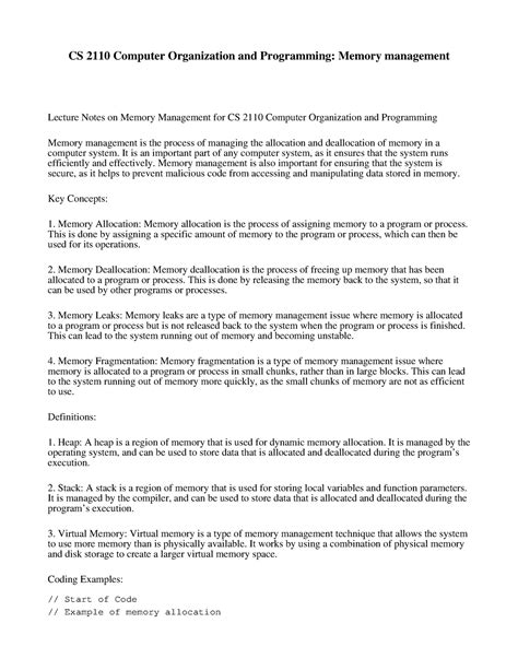 cs 2110 computer organization and programming memory management it