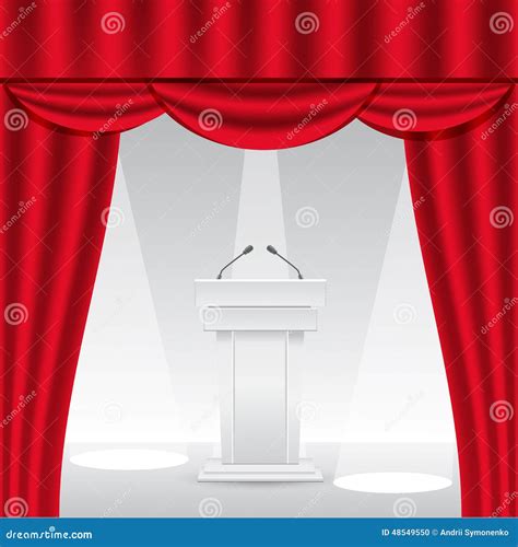 Tribune On Stage With Red Curtain Stock Vector Illustration Of