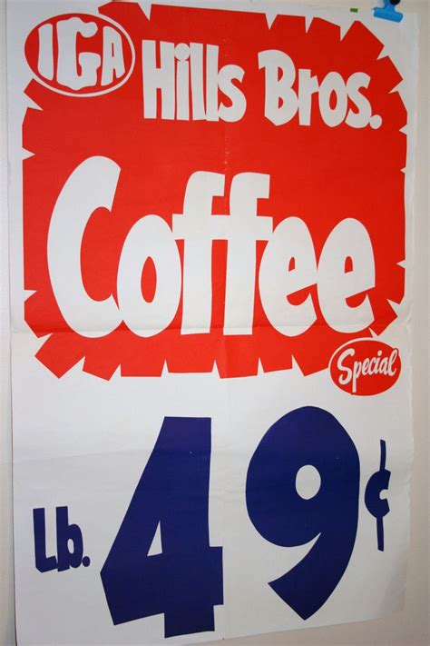 Vintage 1960s Iga Hills Bros Coffee Grocery Store Poster Collecting