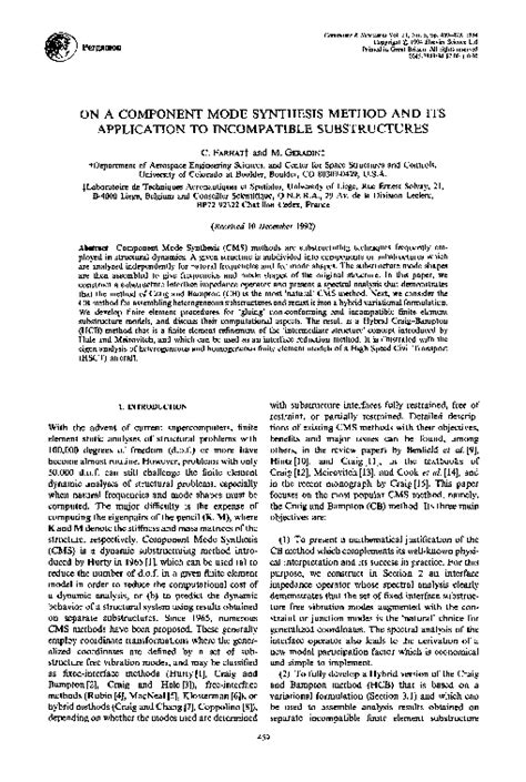 Pdf On A Component Mode Synthesis Method And Its Application To