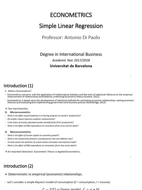 Econometrics Simple Linear Regression Pdf Errors And Residuals Ordinary Least Squares