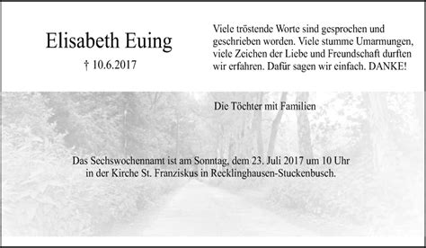 Traueranzeigen Von Elisabeth Euing Sich Erinnern De
