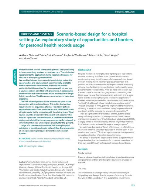 Pdf Scenario Based Design For A Hospital Setting An Dokumentips