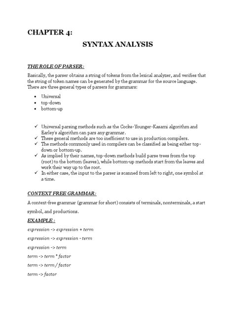 Syntax Analysis The Role Of Parser Pdf Parsing Theoretical Computer Science