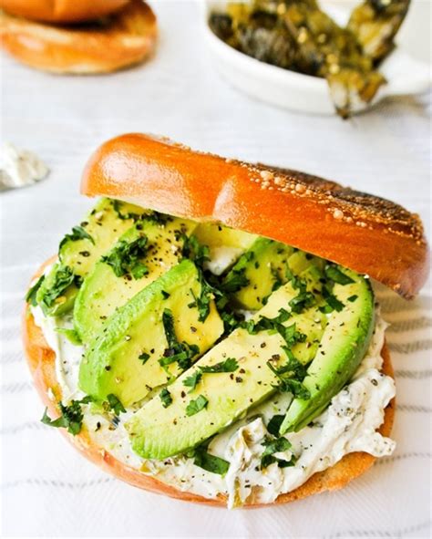 Hatch Chile Cream Cheese Avocado Bagel Sandwich Recipe Chefthisup