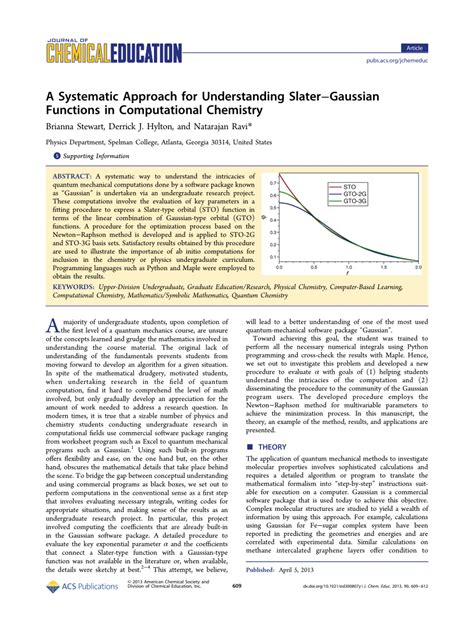 Pdf A Systematic Approach For Understanding Slater Gaussian Functions In Computational Chemistry