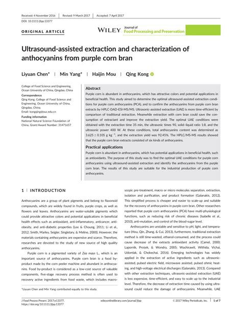 Pdf Ultrasound‐assisted Extraction And Characterization Of