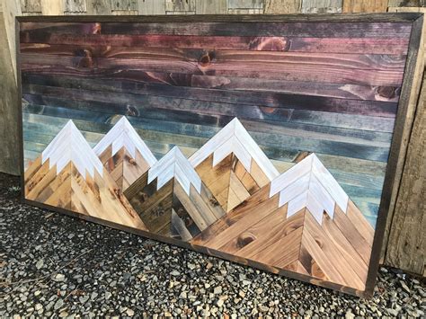 Large Rustic Sunset Five Mountains Wood Wall Art Etsy