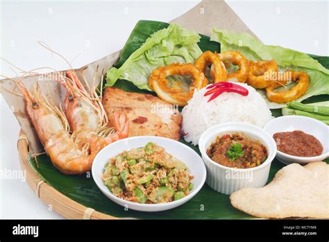 Indonesian Traditional Food Chicken Fish Vegetables Stock Photo Alamy
