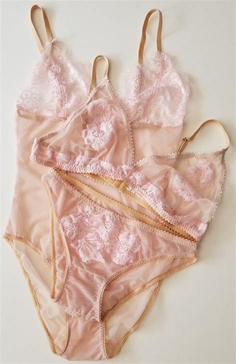 Sheer Skin Tone Pantie With Pink Lace Etsy