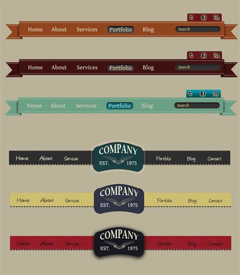 Free PSD 6 Navigation Bars Designbeep