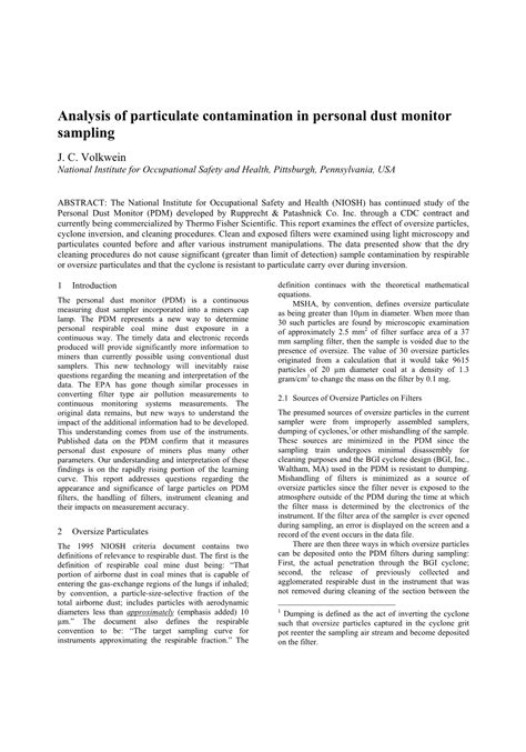 Analysis Of Particulate Contamination In Personal Dust Monitor Sampling Docslib