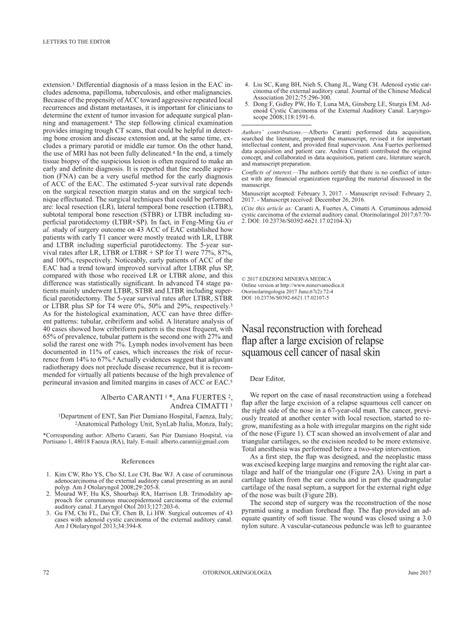 PDF Nasal Reconstruction With Forehead Flap After A Large Excision Of Relapse Squamous Cell