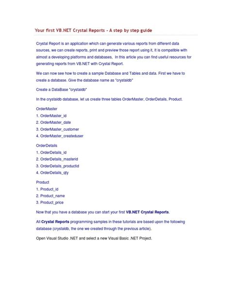 your first vb net crystal reports a step by step guide pdf