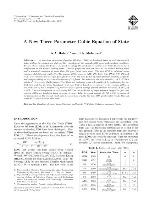 Pdf A New Three Parameter Equation Of State