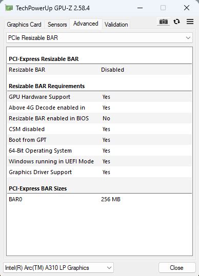 [gpu z test build] resizable bar shows as yes when supported but