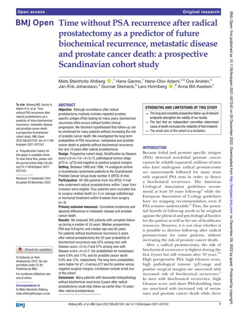 Pdf Time Without Psa Recurrence After Radical Prostatectomy As A