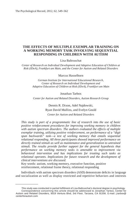 Pdf The Effects Of Multiple Exemplar Training On A Working Memory