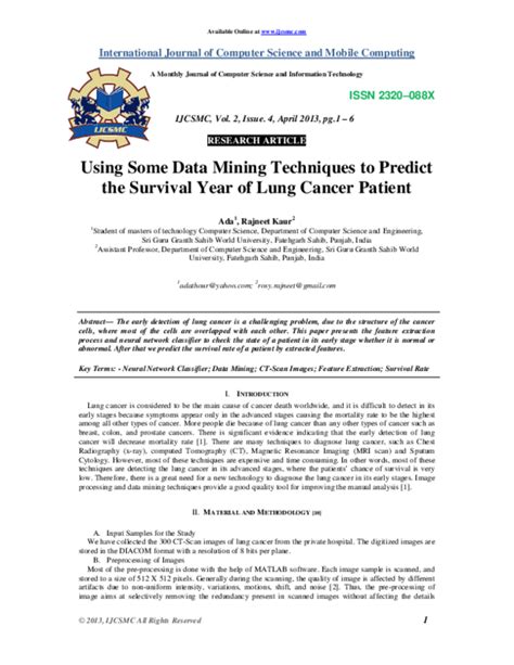 Pdf Using Some Data Mining Techniques To Predict The Survival Year Of Lung Cancer Patient﻿