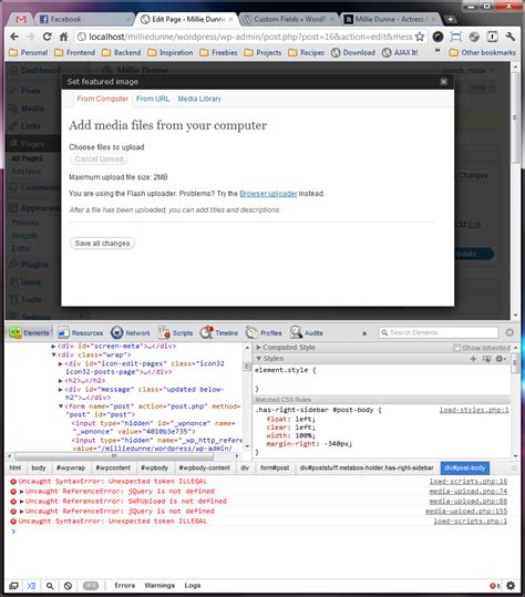 localhost wordpress uncaught syntaxerror unexpected token illegal
