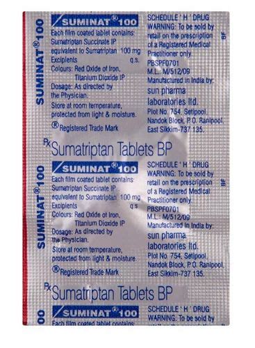 Suminat 25 Sumatriptan Tablet 25mg Treatment Acute Migraine Headache
