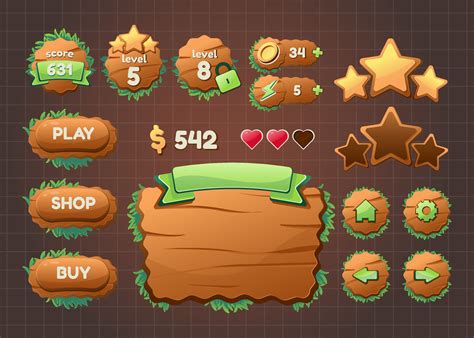 Design For Complete Set Of Score Button Game Pop Up Icon Window And Elements Vector