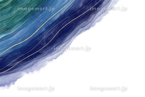 白背景にアルコールインクアート）青と緑のめのう風の模様のテンプレート マーブル 層 金色 金粉 豪華のイラスト素材 196489888