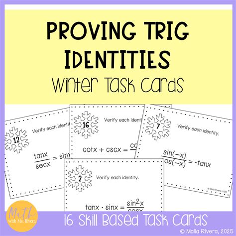 Proving Trigonometric Identities Self Checking Task Cards Winter