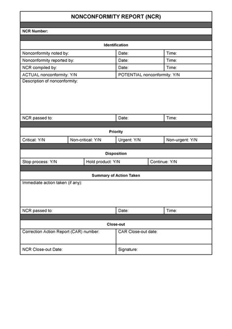 Nonconformity Report Ncr Sample Quality Manual
