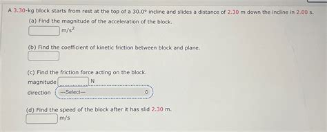 Solved A 3 30 Kg Block Starts From Rest At The Top Of A Chegg
