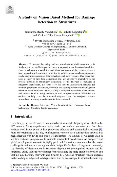PDF A Study On Vision Based Method For Damage Detection In Structures